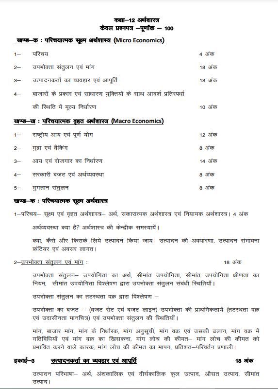 UP Board Class 12 Economics Syllabus 2024-2025: Download Class 12th Economics Syllabus PDF